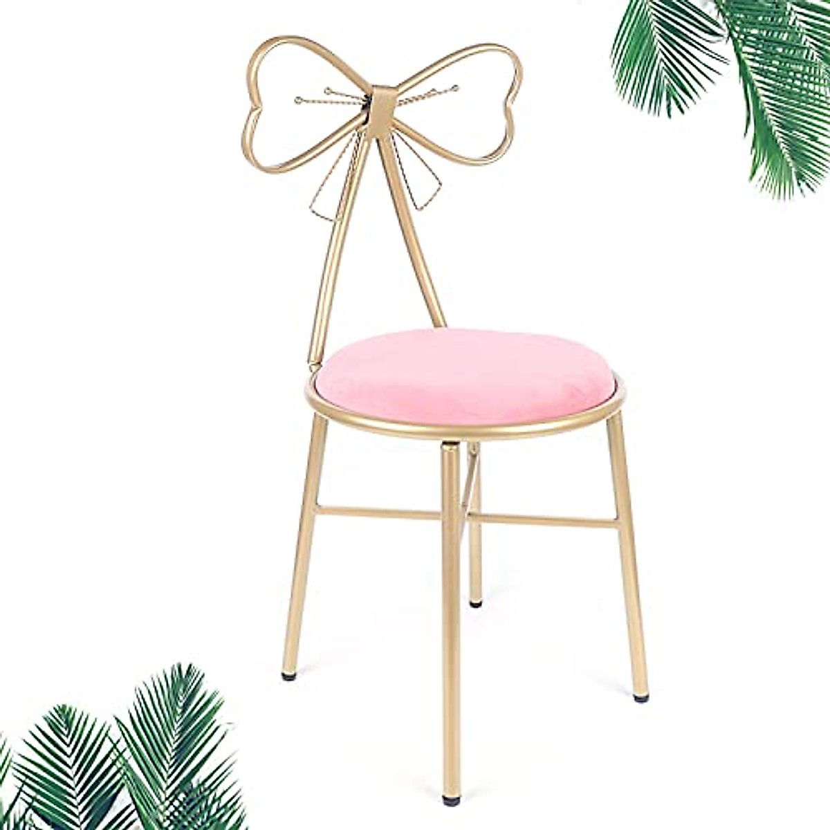 Gdrasuya10 82cm Soft Pink Velvet Cushion Butterfly Bow Tie Chairs Metal Frame Lounge Dresser Seats with Butterfly Backrest for Kitchen Dining Coffee Restaurant Bedroom Home Gold (A-Dark Pink)
