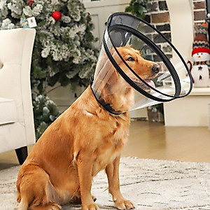 Didopet Dog Cone, Transparent Recovery Collar for Large Medium Small Dogs, E Collar for Dogs After Surgery to Stop Licking, Depth Adjustable Soft Dog Cone Not Block Vision