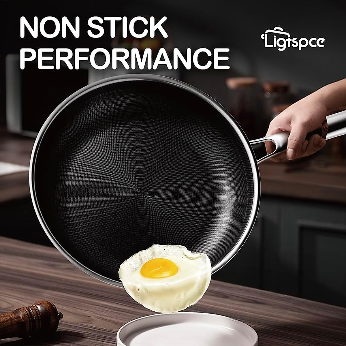 LIGTSPCE Hybrid 11 inch Frying Pans Nonstick with Lid,PFOA Free Cookware,non stick Stainless Steel Large Skillets,Dishwasher and Oven Safe, Works on Induction,Ceramic and Gas Cooktops