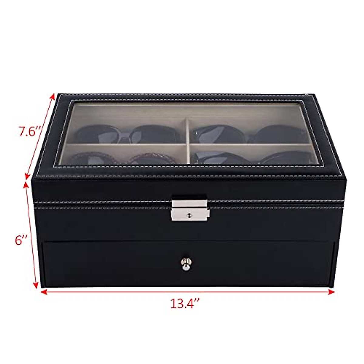 AUTOARK Leather 12 Piece Eyeglasses Storage and Sunglass Glasses Display Drawer Lockable Case Organizer,Black,AW-023