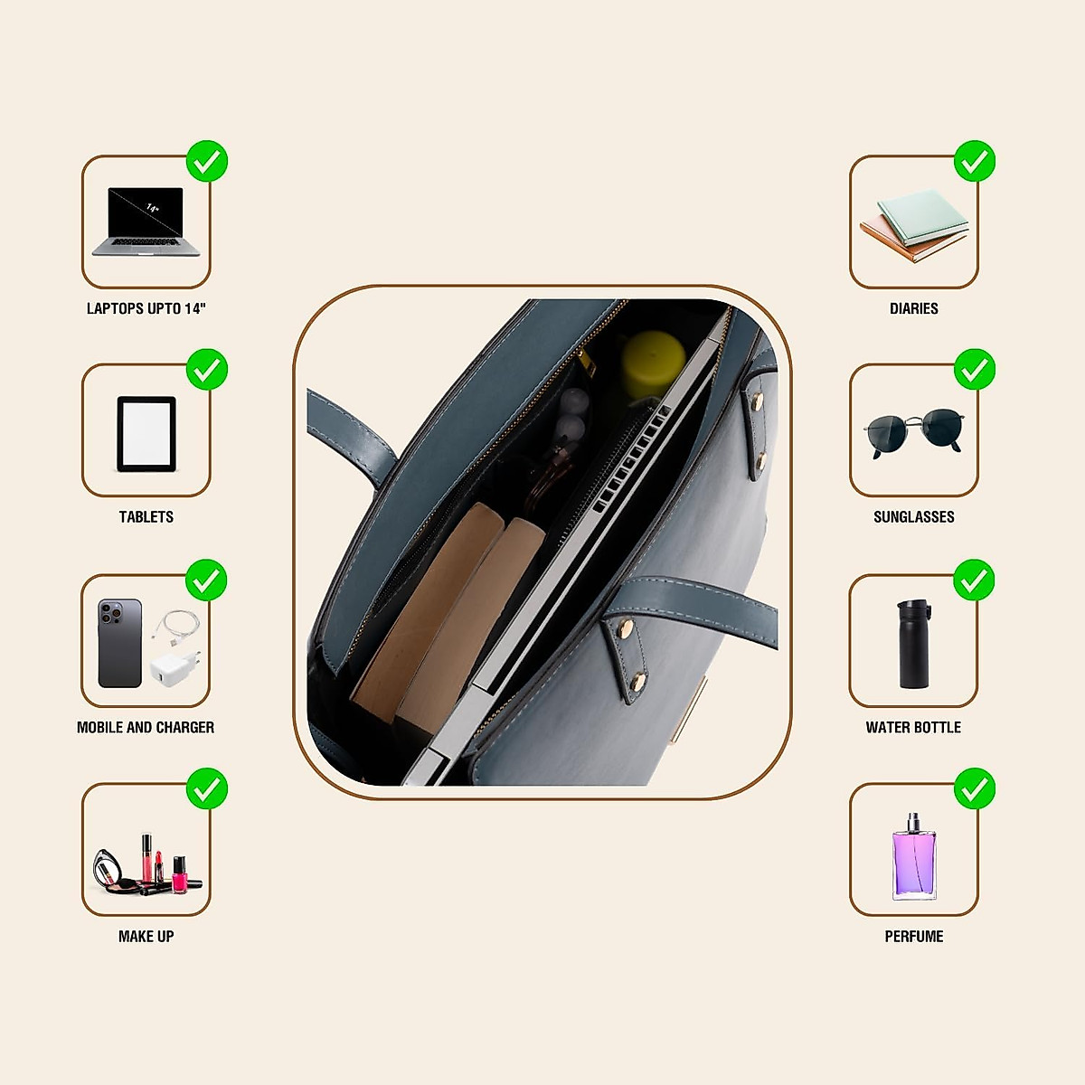 Gusto Vegan Leather Tote Bag for Women, Handbag, Large Capacity Shoulder Tote Purse for Office, Travel, Zipper Closure, Faux Leather Shoulder Bag: Blue