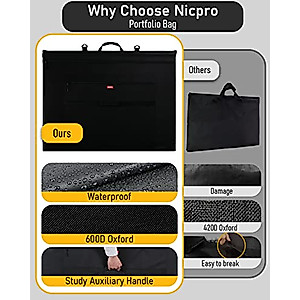 Nicpro Light Weight Art Portfolio Bag, 32 x 42 Extra Large Art Portfolio Case with Detachable Shoulder Strap, Leather Corners, Carrying Storage Case for Artwork, Canvas, Poster, Sketching, and Drawing