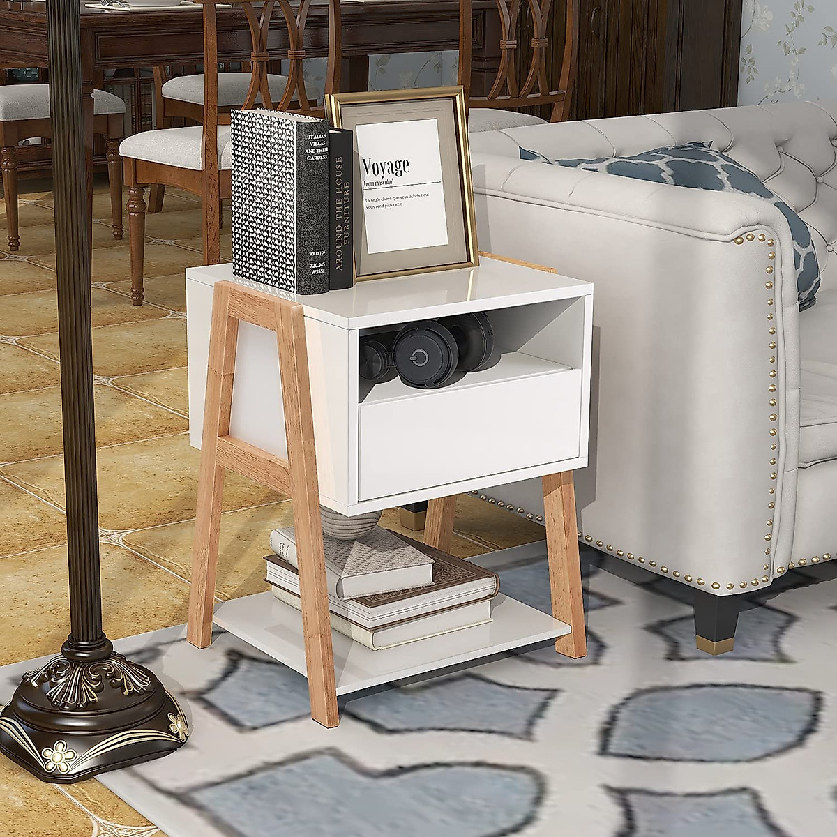 TaoHFE White Nightstands Bedroom Set of 2 with Drawer Storage Shelves,Night Stands Side Tables for Living Room/Bedroom/Office,White