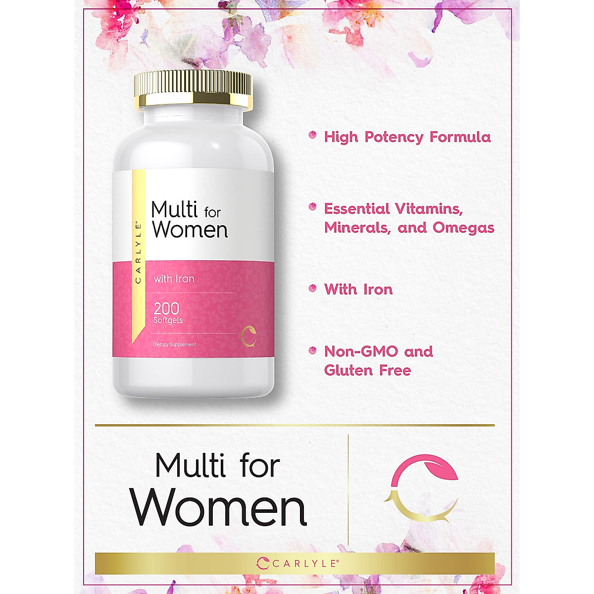 Carlyle Multivitamin for Women with Iron | 200 Softgel Capsules | Nutritional Support Supplement | Non-GMO, Gluten Free
