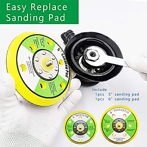 Air Random Orbital Sander, 5"6"Vacuum Air Sander, Dual Action Pneumatic Sander include5 inch 6 Inch Pads and sandpaper, Polisher for Car or Metal (Self-Vacuum)