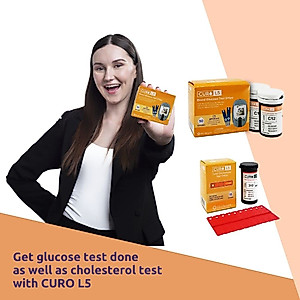 CUROfit Convenient Health Monitoring with L5 Total Cholesterol & Glucose HOME Test Kit - Compact and Portable, Comprehensive Kit, Instant Results, Easy to Use, and Accurate Readings