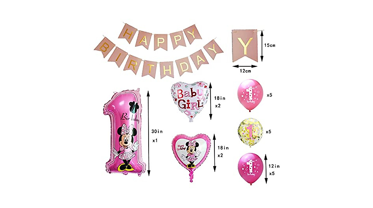 Pink 1st Birthday Balloons Set for Girl - Cute Mouse & Number 1 Decor