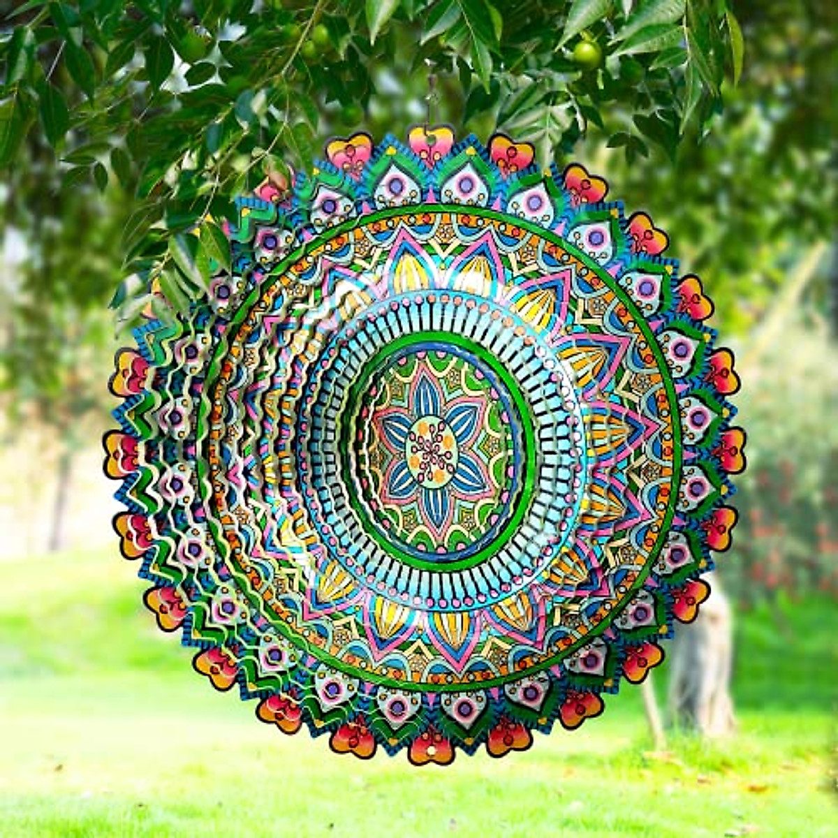 Eiryhope 12" 3D Mandala Stainless Steel Wind Spinner for Garden