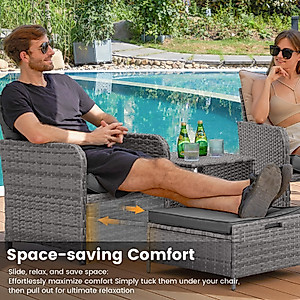 UDPATIO 5 Piece Patio Chairs with Ottoman Balcony Furniture, Wicker Outdoor Patio Furniture with Conversion Sofa Ottoman for Deck, Porch