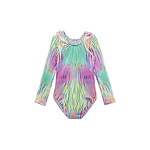 EQSJIU long sleeve leotards for toddler girls gymnastics 2t 3t 18-24 months green pink zebra gradient colors sleeved bodysuits