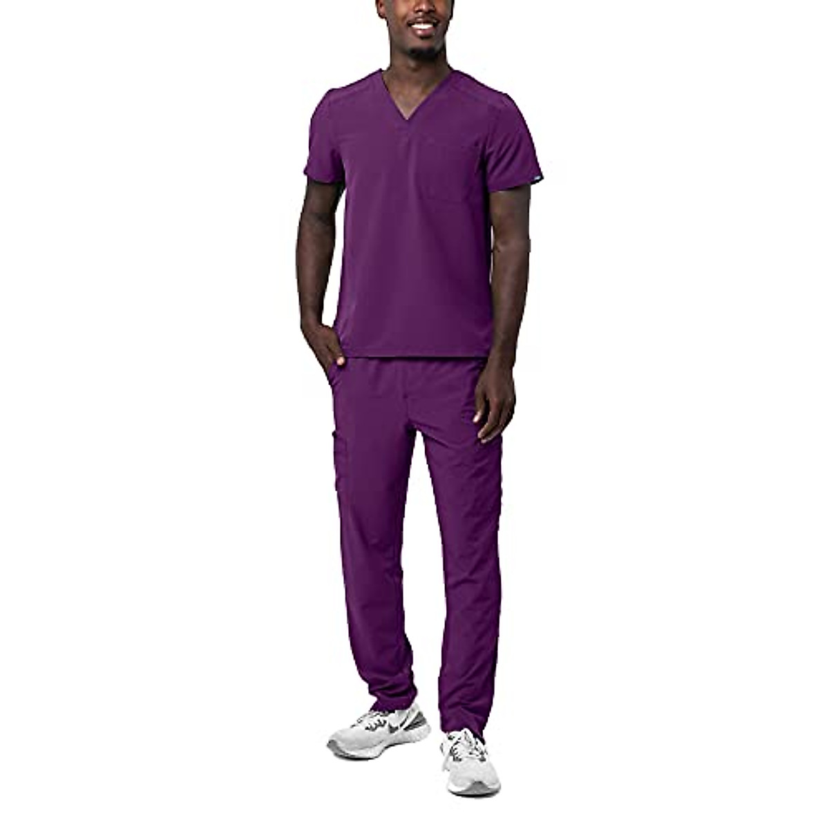 Adar Addition Go-Basic Scrub Set for Men - Classic V-Neck Scrub Top & Cargo Scrub Pants - A9300 - Eggplant - M