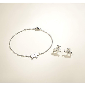 FANCIME Lucky Elephant Bracelet 925 Sterling Silver White Gold Plated Mini Small Elephant Charm Family Link Bracelet Jewelry Birthday Gifts For Women, 15+3 cm