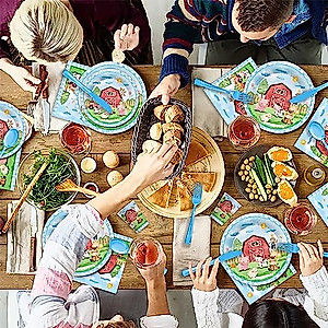 Piooluialy Farm Animal Party Supplies Tableware Set - Farm Birthday Baby Shower Decorations Include Dinner Plates, Cups, Napkins, Cutlery, Farm House Animal Barnyard Theme Party Supplies | Serves 24