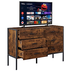 Lyromix Rustic Wood Dresser with 6 Drawers, Wide 48'' Brown TV Stand with Storage, Vintage Brown Dresser for Bedroom, Perfect for Bedroom Room Storage, 48.5"*15.7"*31"