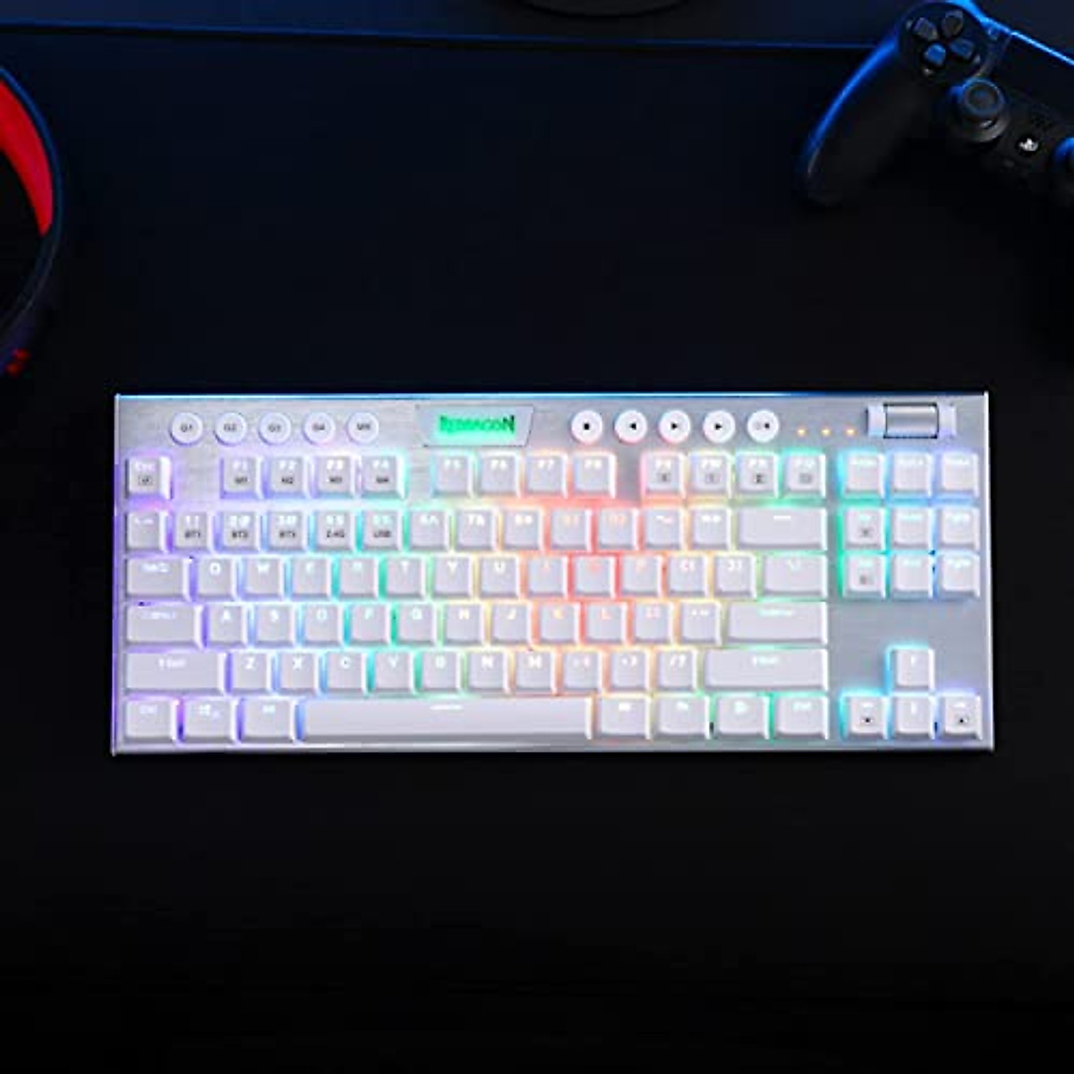 Redragon K621 Horus TKL Wireless RGB Mechanical Keyboard, 5.0 BT/2.4 Ghz/Wired Three Modes 80% Ultra-Thin Low Profile BT Keyboard w/Dedicated Media Control & Linear Red Switches, White