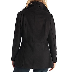 Alpine Swiss Emma Women's Wool Peacoat – Double-Breasted 3/4 Length Overcoat, Stylish & Warm Blazer for Fall & Winter Black Large