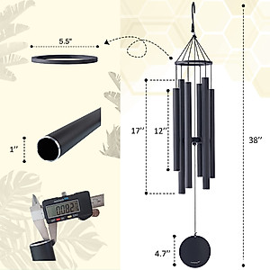 Vanquer Wind Chimes for Outside Deep Tone - 38'' Wind Chimes Outdoor Clearance, Memorial Wind Chimes, Sympathy Gift, Garden Patio, Home Décor Black
