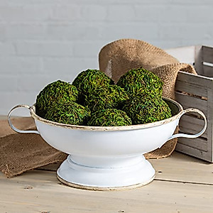 Ka Home Distressed Metal Bowl for Decorative Centerpiece, Table, Home Decor - Rustic White Large Footed Bowl with Handles - Farmhouse Kitchen Decor Accent