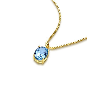stanmamcu Blue Topaz Necklace for Women, 8 * 10mm Natural Blue Gemstone Birthstone Necklace, 925 Sterling Silver 14K Gold Plated Chain