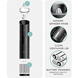 JULY HOME Gravity Electric Salt and Pepper Grinder Set, 2 Pack, Battery Operated, Adjustable Coarseness, One Hand Operation Electric Pepper Grinder with LED Light & Cleaning Brush (Packaging may vary)