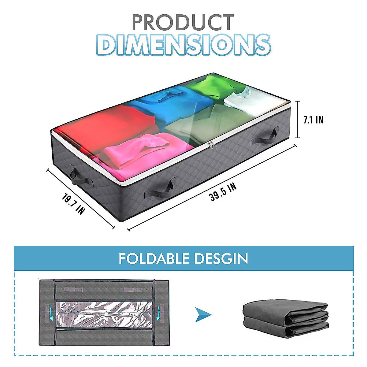 Deep Impact Under Bed Storage Containers, 90L 6 Pack Underbed Storage with Handles, Dual Zippers, & Clear Top, Under The Bed Storage Bins for Clothes, Blankets, Towels, Comforter, Sweaters, Pillows