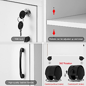 Office Storage Cabinet with 2 Drawers, Modern Rolling Cabinet with 3 Storage Shelves Printer Stand Table with Wheels for Home Office Storage (White)