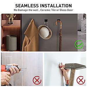 Adhesive Wall Hooks, Hooks for Hanging Wall Hanger Towel Hooks Heavy Duty Ideal for Bathroom Shower Kitchen Home Door Closet Cabinet Stainless Steel-6Pack-Black