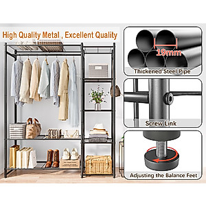 Wardrobe Closet,Portable Clothes Rack with 4 Tiers Shelves,Freestanding Closet Organizers and Storage System with Hanging Rods,Steel Clothing Rack Suitable for Cloakrooms,Bedrooms,Entrances,etc.Black