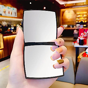 EUTECH Fashion Compact Cosmetic Mirror, Elegant Compact Purses Makeup Mirror, Small Compact Mirror 2 x 1 Magnification, Square, Perfect for Purses - Travel, Black