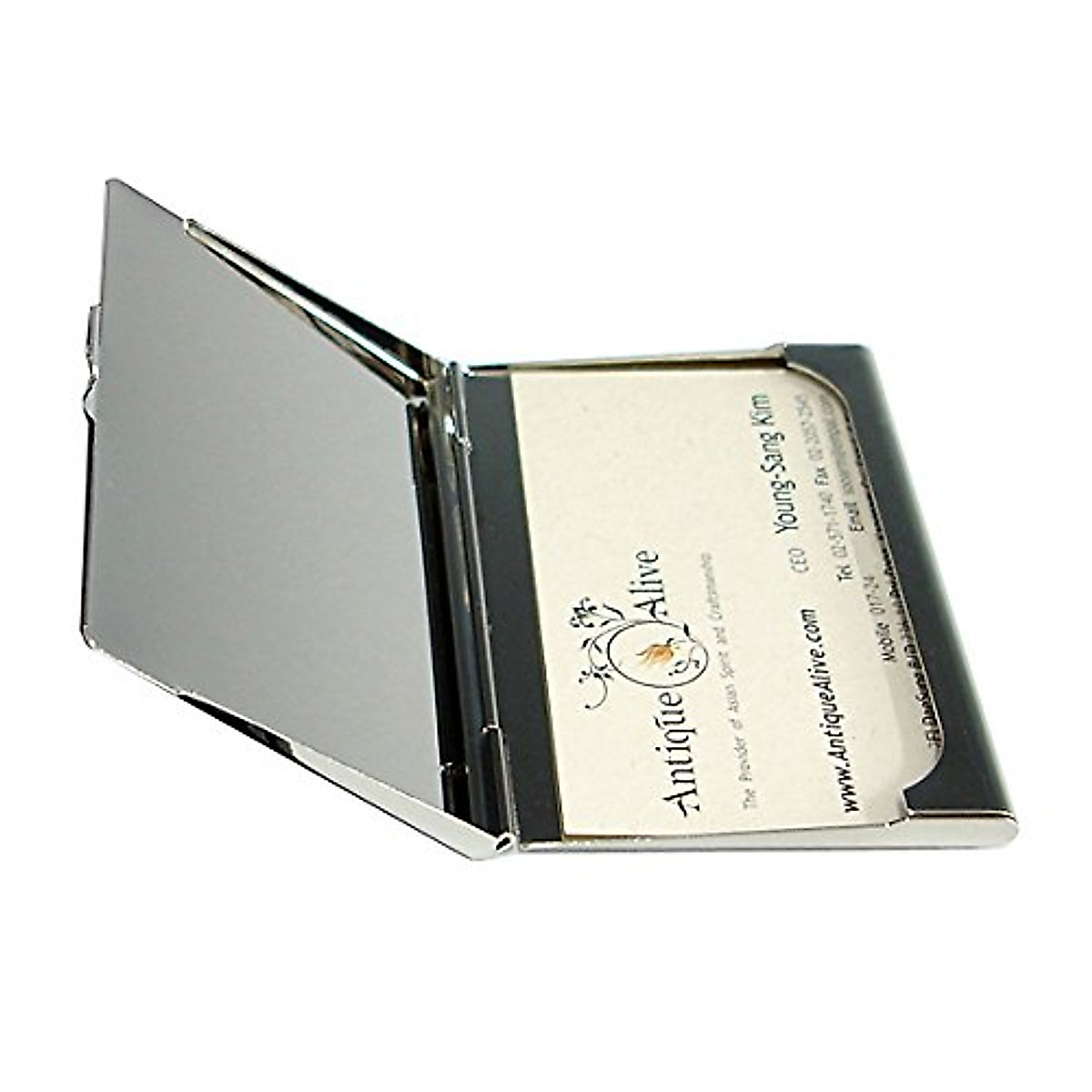 Antique Alive Mother of Pearl Design RFID Blocking Protection Business Card Case, Credit Card Holder, Metal Name Card Case, Engraved Slim Purse Pocket Cash Money Wallet (Flower Butterfly)