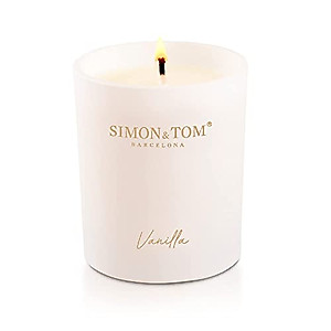 Simon&Tom Highly Scented Premium Vanilla Candle 10 Oz - 100 Hour Burn - Natural Organic Soy Wax - Aromatherapy Glass Candle Jar - Candle Jar with Matte White Gift Box for Home & Office - Vegan