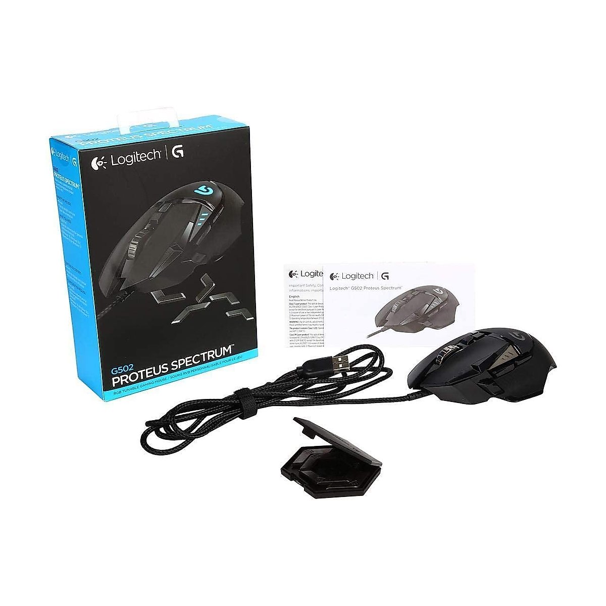 Logitech G502 Proteus Spectrum RGB Tunable Gaming Mouse, 12,000 DPI On-The-Fly DPI Shifting, Personalized Weight and Balance Tuning with (5) 3.6g Weights, 11 Programmable Buttons
