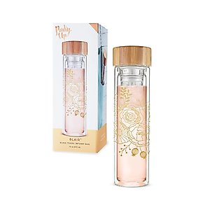 Pinky Up Blair Travel Tea Infuser Mug, Double Walled Insulated Travel Tumbler with Loose Leaf Tea Strainer, Travel Coffee Mug, Keeps Drinks Hot or Cold, 16 oz, Bouquet Design