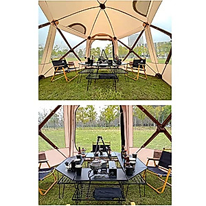 Instant Cabin Tent Portable Large Pop Up Tent Easy Setup for Family Camping Hexagon Restaurant Tent with Wind Rope/Ground Pegs/Door Poles/Storage Bag