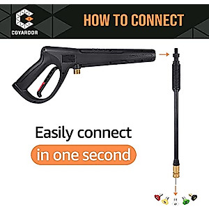 coyardor Pressure Washer Gun with Extension Wand & 5 Spray Nozzle Tips, M22-14mm & M22-15mm Fitting Replacement for Ryobi, Karcher, Powerstroke, Greenworks, Husky, Raptor Blast, Electric Power Washer