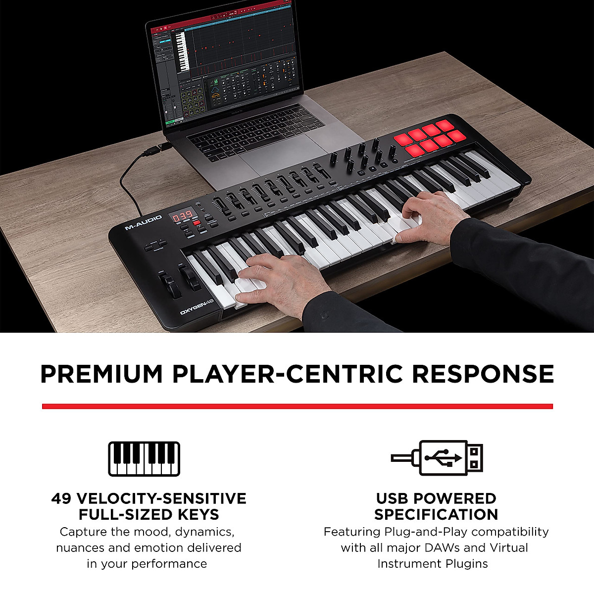 M-Audio Oxygen 49 (MKV) – 49 Key USB MIDI Keyboard Controller With Beat Pads, Smart Chord & Scale Modes, Arpeggiator and Software Suite Included