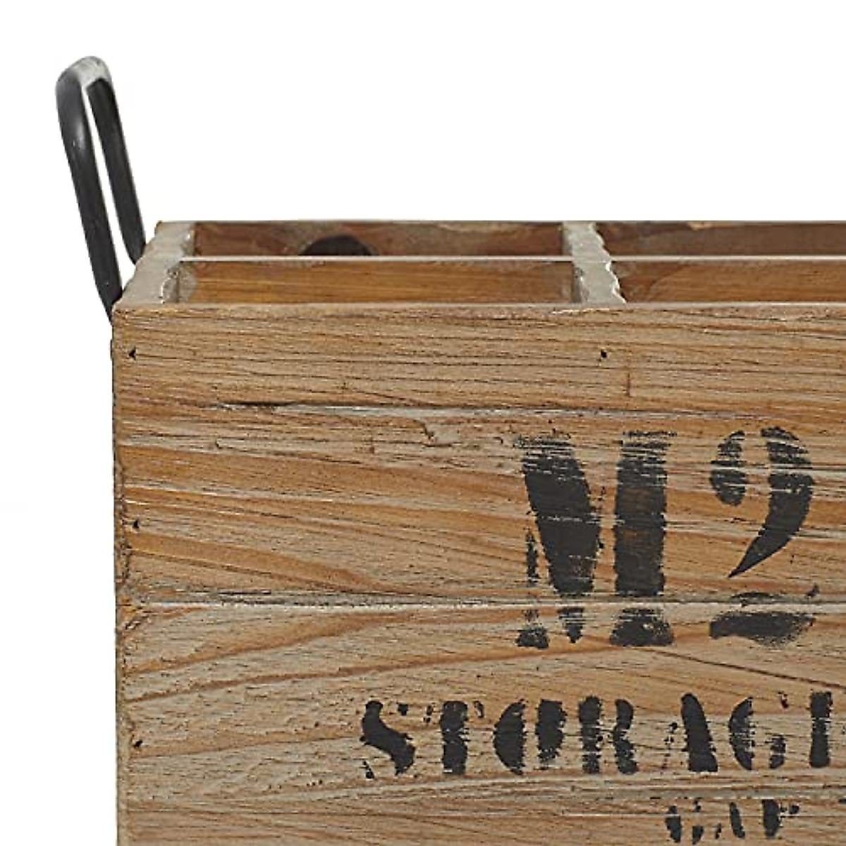 Deco 79 Wood 6 Bottle Wine Holder with Handles, 16" x 9" x 8", Brown