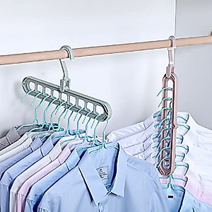 Askfairy 5PCS Multifunctional Foldable Hanger with 9 Holes Space Saving Hangers for Heavy Clothes, Shirts Pants Dresses Coats
