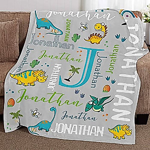 YESCUSTOM Personalized Dinosaur Fleece Throw Blanket for Kids Boys Girls Baby Toddler Infants Blankets for Bed Custom Name Blanket for Birthday Shower Gift