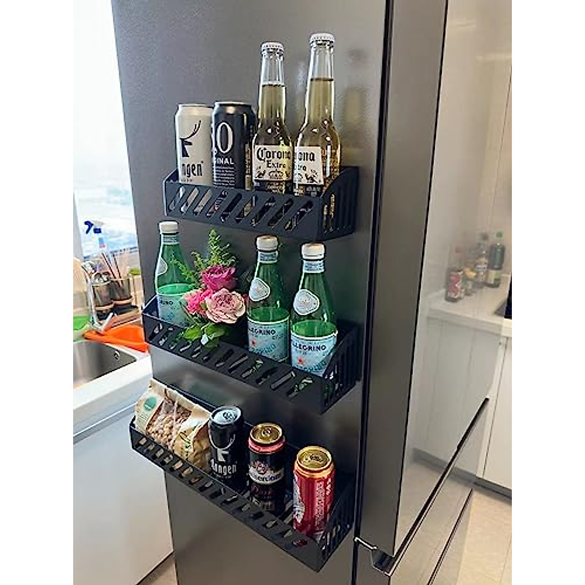 NAFCOOL Magnetic Spice Rack for Refrigerator, 3 Packs, Adjustable, Rust Resistant Steel, Non-Slip, Dishwasher Safe