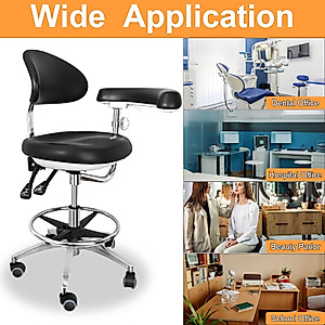 Helivivfy Dental Assistant Chair,Dentist Chair with 360° Rotation Armrest,Dental Stool with Adjustable Backrest and Height Soft PU Leather Black