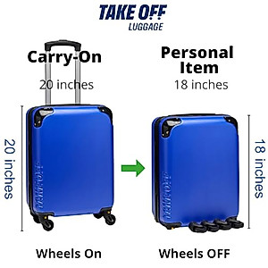 Take OFF Luggage 18 Inch Personal Item Removable Wheels Suitcase 2.0 Converts from Carry-On into Under the Seat Luggage and fits Sizers 18x14x8 Inches