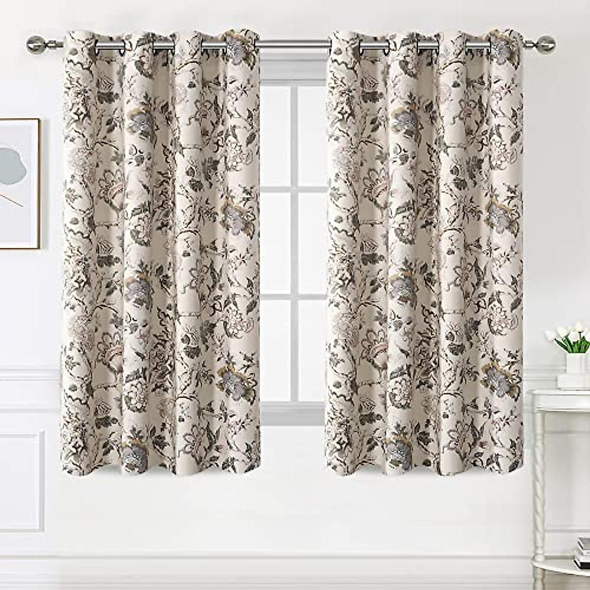H.VERSAILTEX Blackout Curtains 63 Inch Length 2 Panels Set Floral Print Curtain Drapes for Living Room Thermal Insulated Grommet Window Curtains for Bedroom - Traditional Floral in Sage and Brown