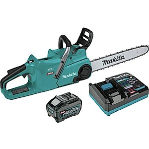 Makita 40V Max XGT 5.0Ah Brushless Lithium-Ion Battery with Built-In LED On/Off Switch, 18 Inch Cordless 42CC Gas Chain Saw Kit with Active Feedback-Sensing Technology