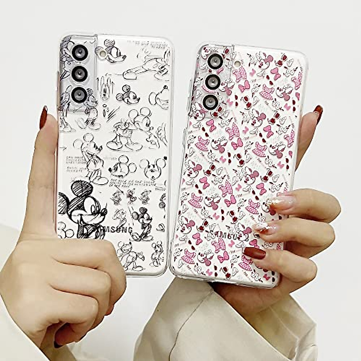 KeQili [2 Pack] for Galaxy Note 10 Plus Minnie Mickey Case,Cute Cartoon Sketching Graffiti Minnie Mouse Mickey Mouse TPU Women Girls Clear Phone Cover for Samsung Galaxy Note 10 Plus
