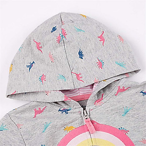 Popshion Toddler Girls Zip up Rainbow Sweatshirt Winter Jacket Long Sleeve Hooded Coats Dino Shirt Fall Clothes Tops Christmas Kids Dinosaur Hoodies 5t