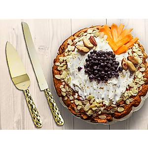 FASHIONCRAFT 2562 Gold Hammered Design Cake Knife and Server Set – Wedding Favor