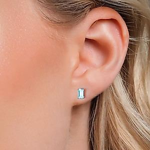 Gem Stone King 925 Sterling Silver 6X4MM Emerald Cut Gemstone Birthstone Stud Earrings For Women