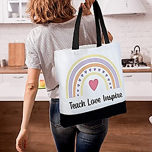 Oudain 6 Pack Teacher Appreciation Gifts Canvas Totes Bag Reusable Teacher Gift Bag for Women Back to School Supplies, Rainbow Style