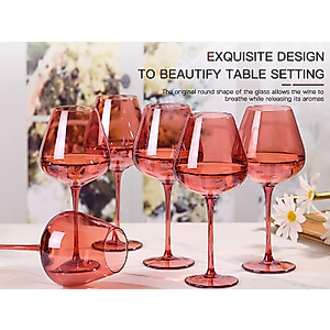 Physkoa Colored Wine Glasses Set of 6 - Crystal Hand-Blown Burgundy Wine Glasses Lead-Free 16.5oz, Gift box package for Wedding, Party, Wine Lovers